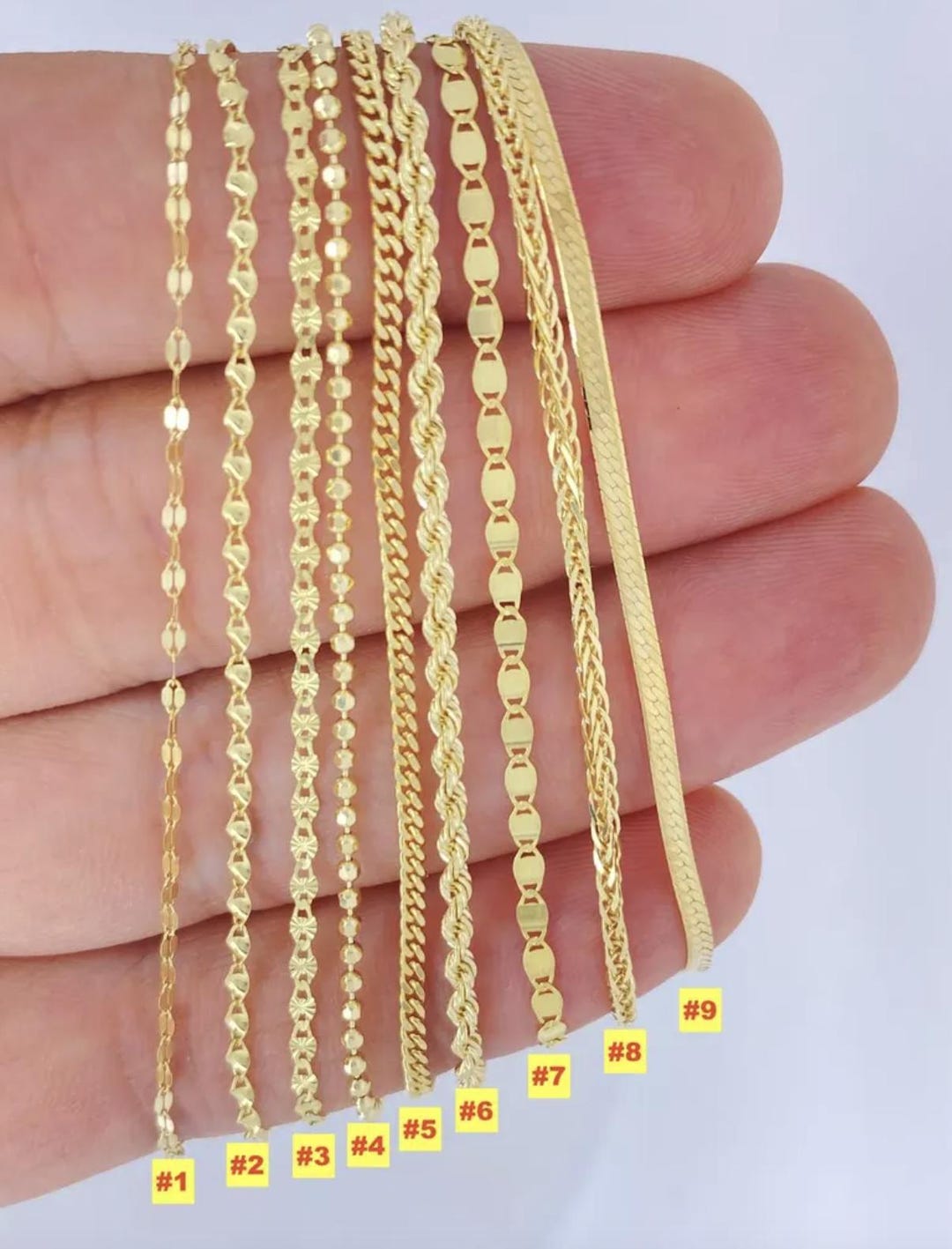 Solid 14K Gold Chains, TRENDY Stackable Gold Chains. 14K Gold Mirror ...