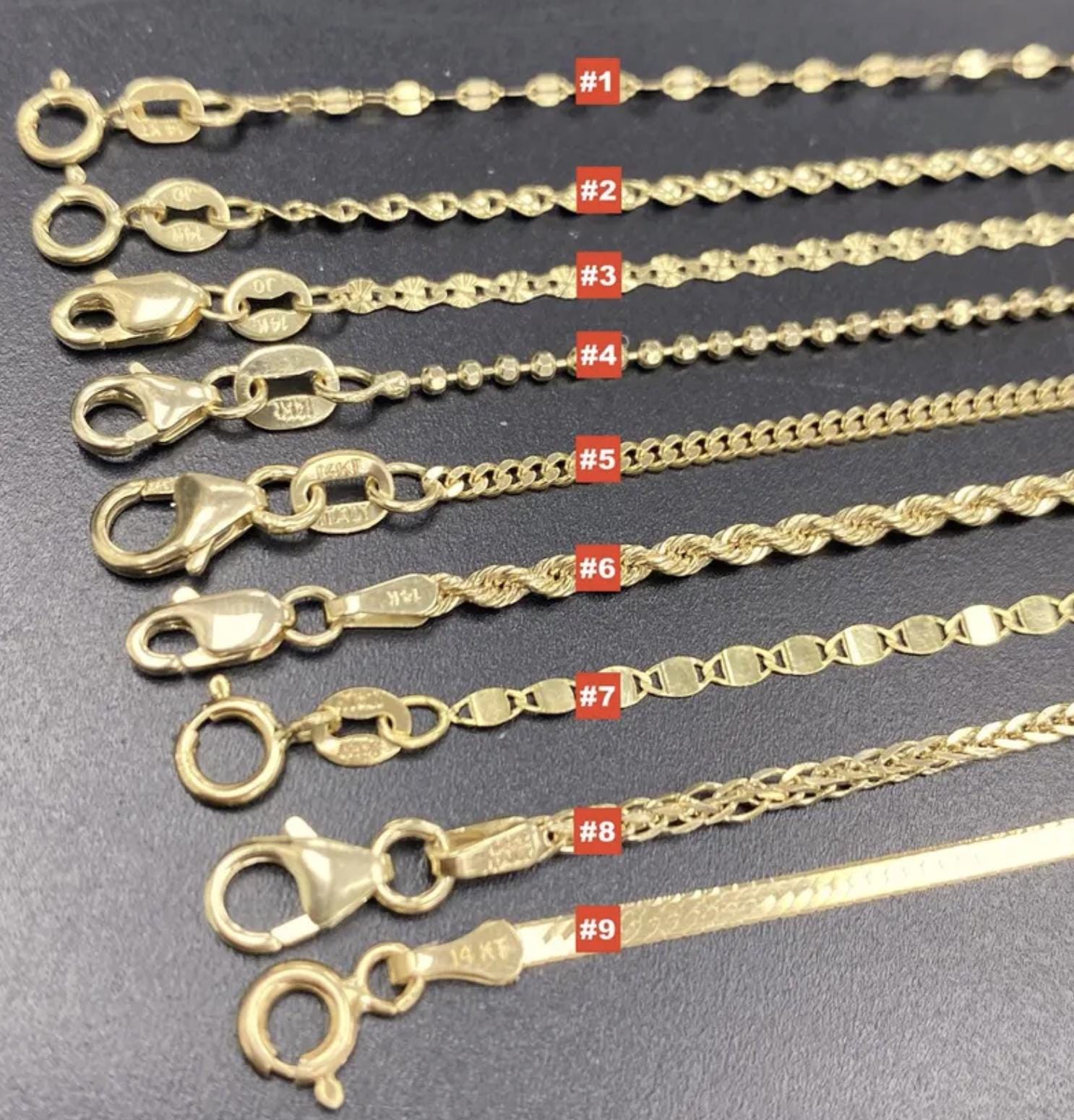 Solid 14K Gold Chains, TRENDY Stackable Gold Chains. 14K Gold Mirror ...