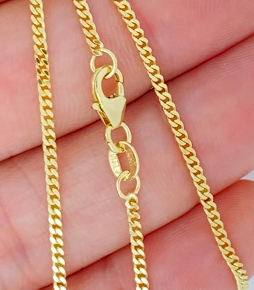 Solid 14K Gold Curb Chain, Italy 14K Solid Heavy Curb Cuban Link 1.75mm ...