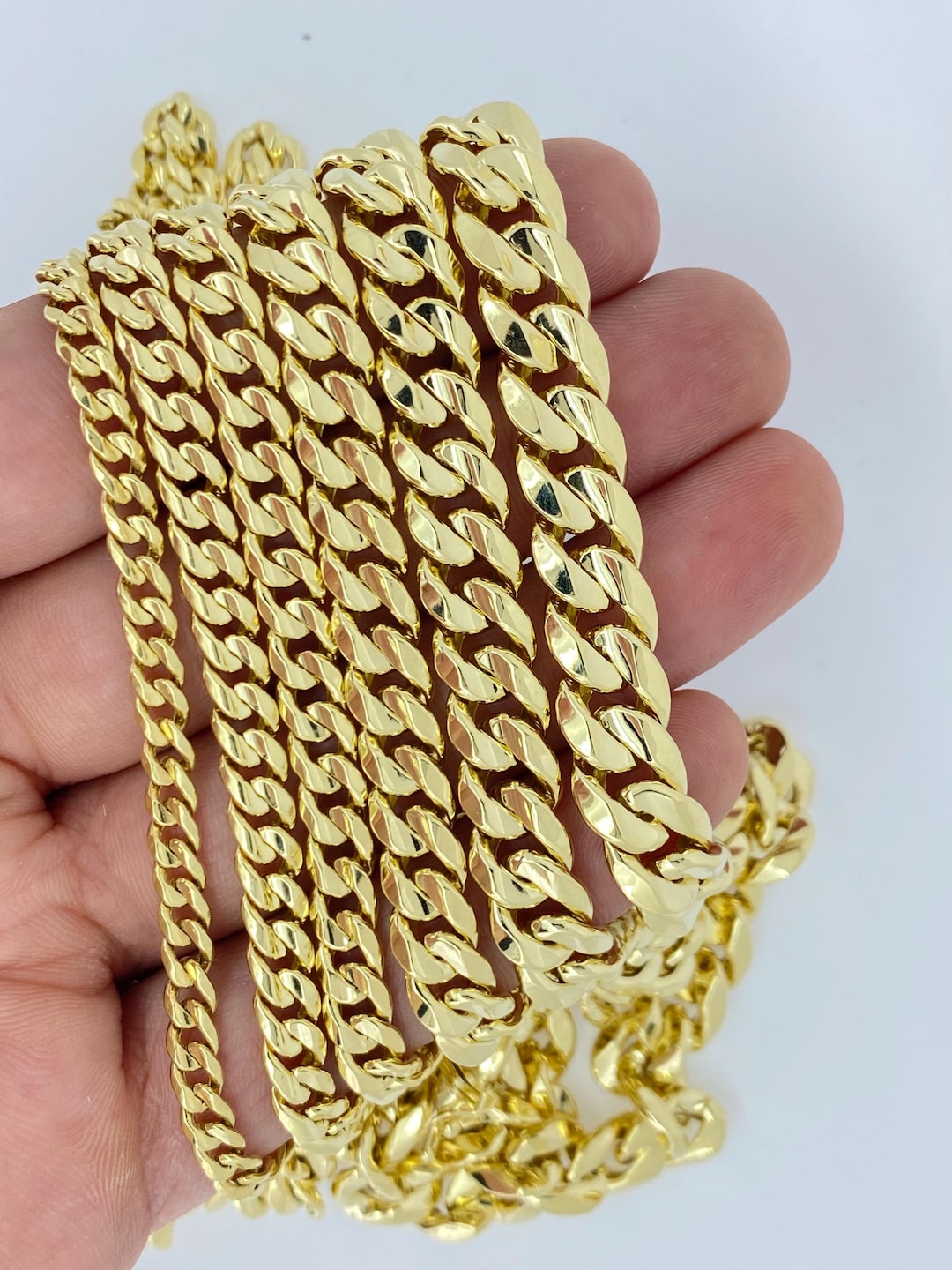 Solid 14K Gold Miami Cuban Chain Necklace, Solid Shiny 14KT Gold Miami Cuban Chain, Ladies Men ...