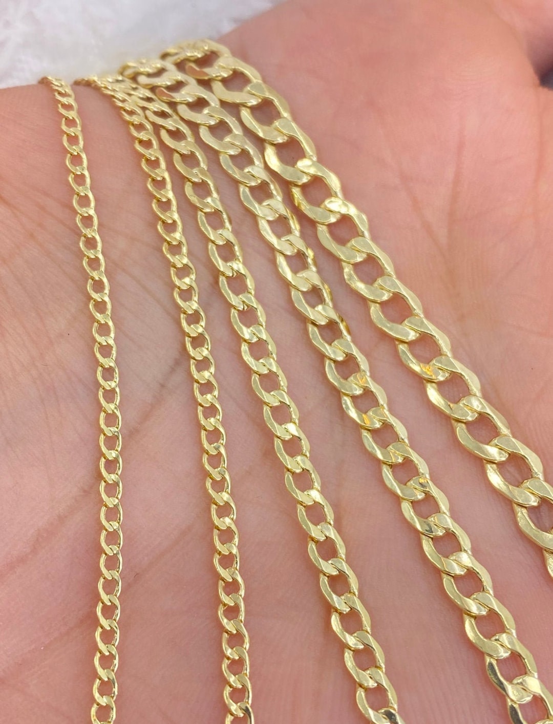 Solid 14K Gold Curb Chain Necklace, 2mm 2.5mm 3mm 3.5mm 4mm 5mm 6.5mm ...