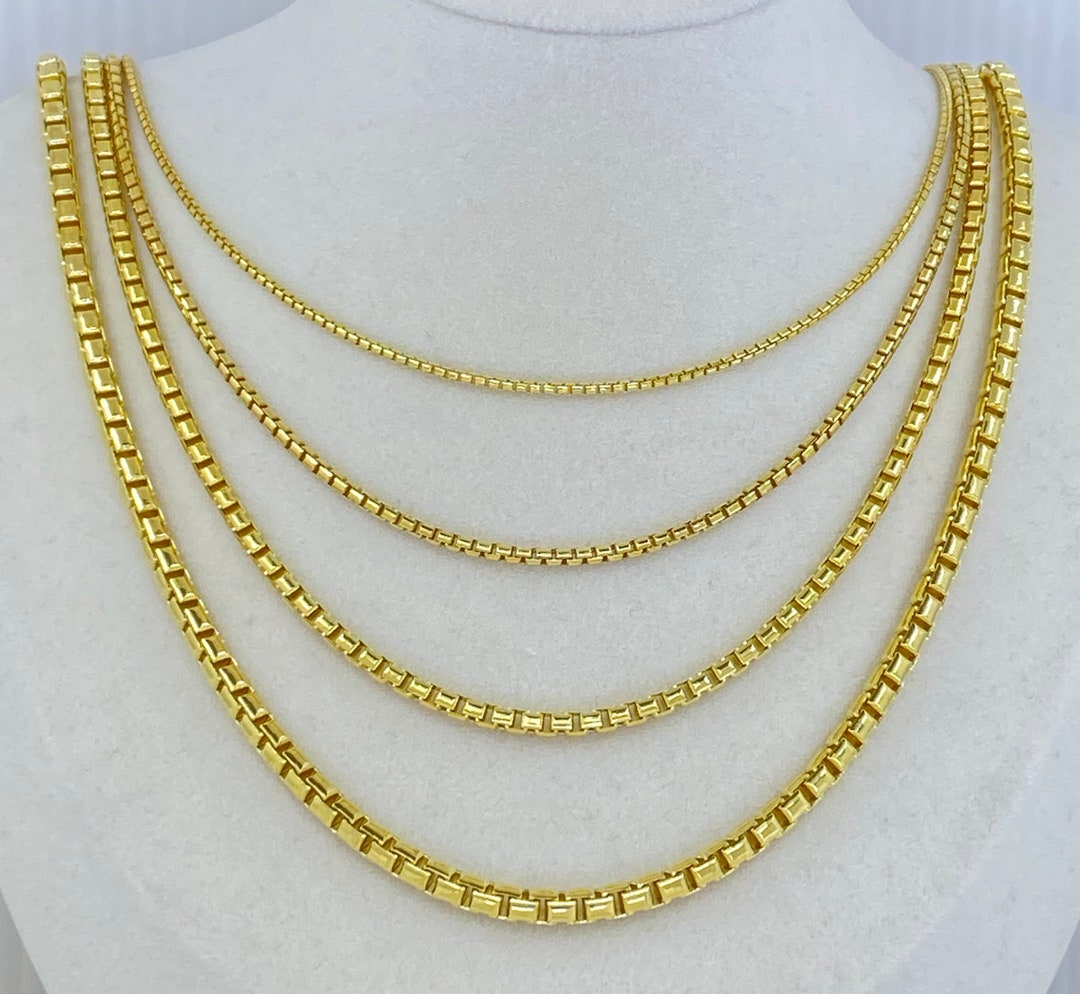 Solid 14K Italian Heavy Round Box Chain Necklace, Italy Solid 14k Gold ...