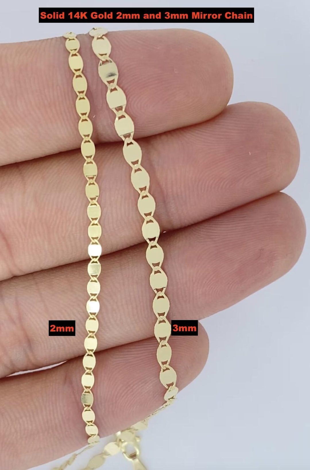 Solid 14K Gold Mirror Chain, 14K Gold Mirror Chain, Strong Dainty ...