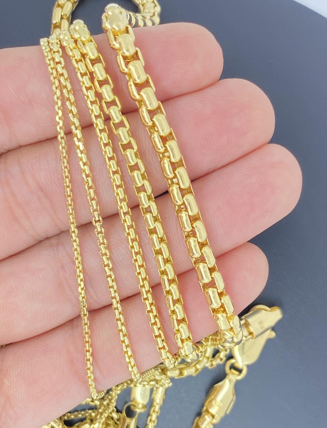 Solid 14K Gold Box Chain Necklace, GOLD Layering Box Chain, 1.5mm - 5mm ...