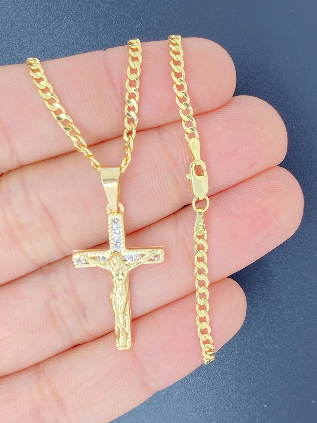 Solid 14K Gold Cross Necklace, Gold Cross Pendant, Real Gold Cross ...