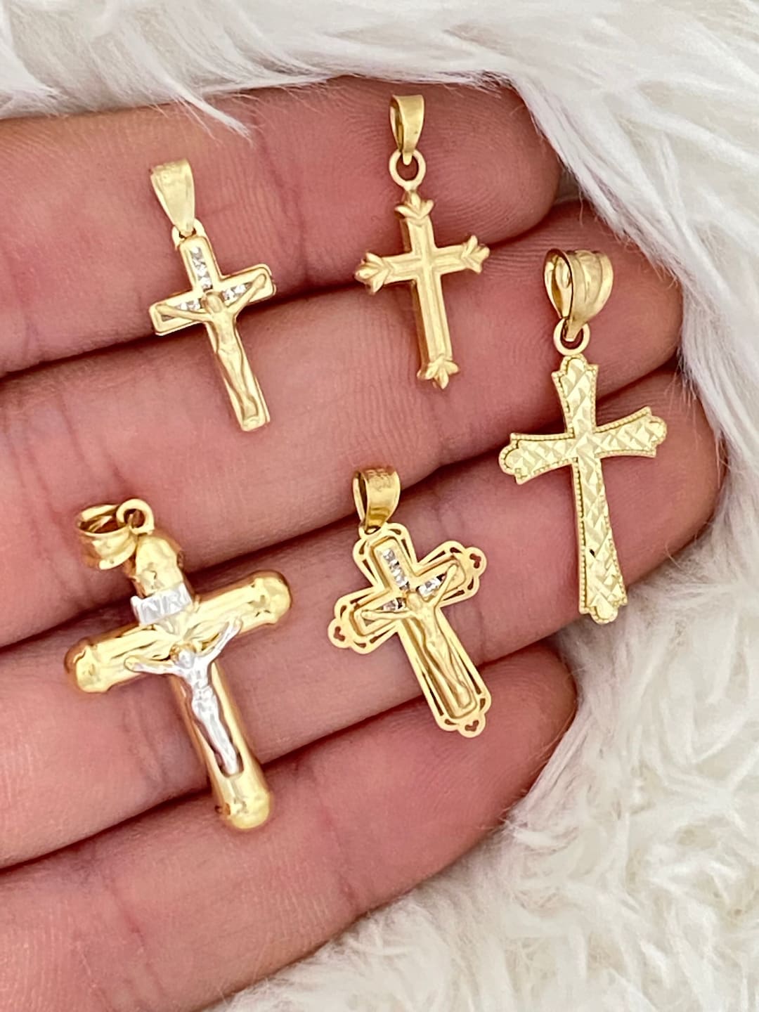 Solid 14K Gold Cross Pendants, 14K Gold Cross Charm Pendants, Ladies ...