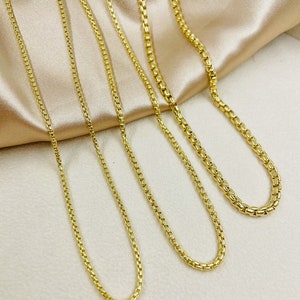 Solid 14K Gold Box Chain Necklace, GOLD Layering Box Chain, 1.5mm - 5mm ...