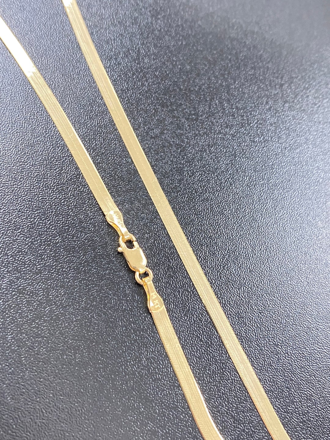 Solid 14K Gold Shiny 3mm Herringbone Necklace, 14K Gold 3mm Herringbone ...