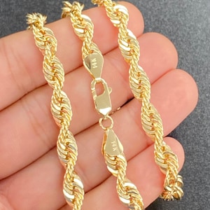 Solid 14K Gold Rope Chain, 14K Solid Gold Rope Necklace, 2mm 3mm 4mm ...