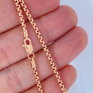 Solid 14K Rose Gold Box Chain Necklace, ROSE GOLD Layering Box Chain ...
