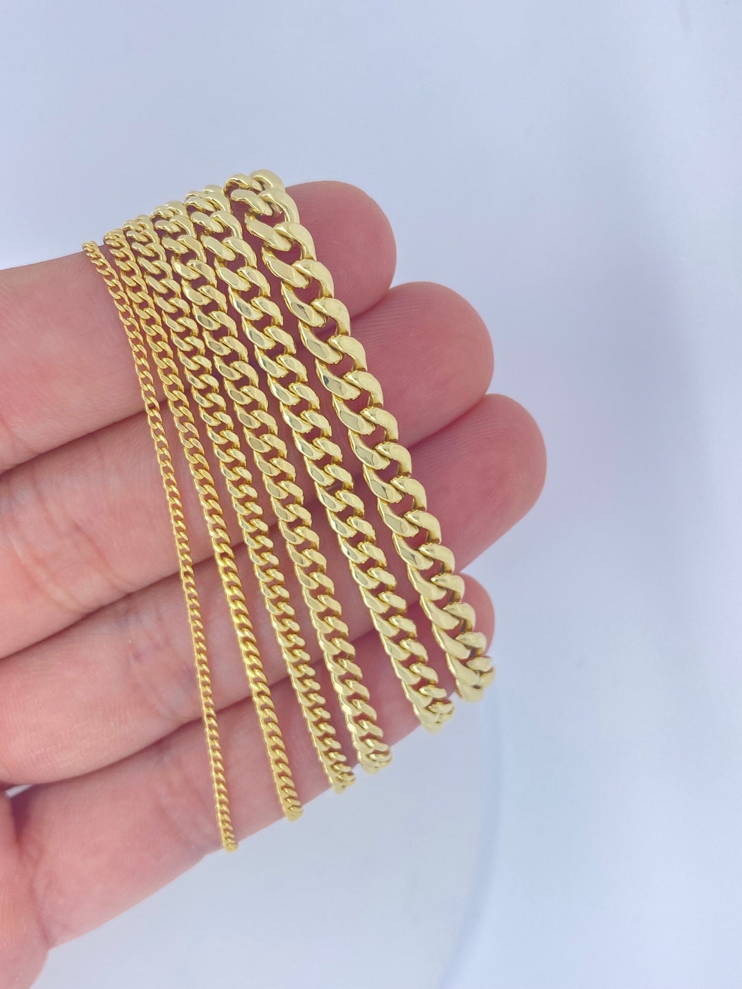 Solid 14K Gold Miami Cuban Chain Necklace, Solid Shiny 14KT Gold Miami Cuban Chain, Ladies Men ...