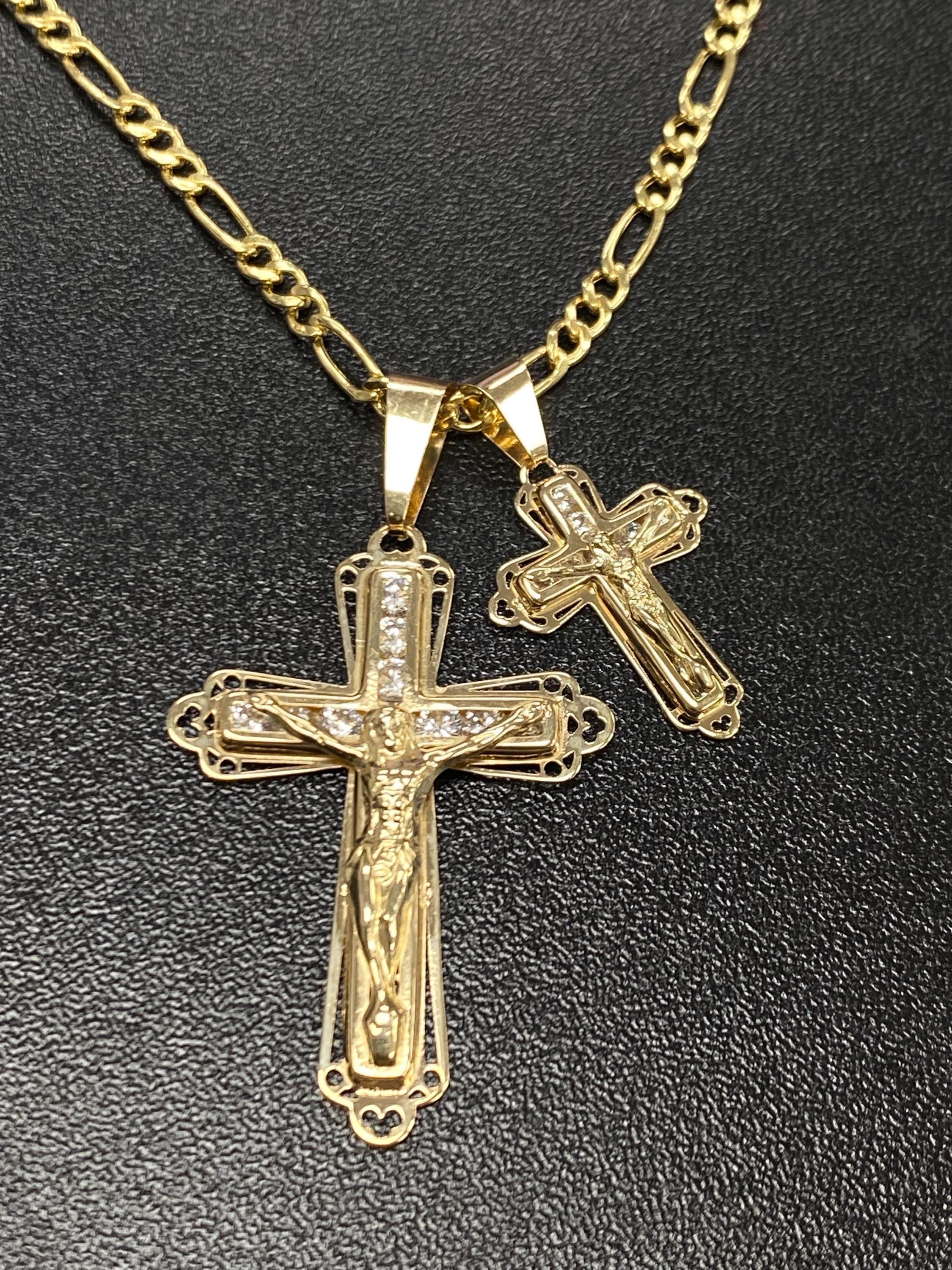 Solid 14K Gold Cross Necklace, Gold Cross Pendant, Real Gold Cross ...