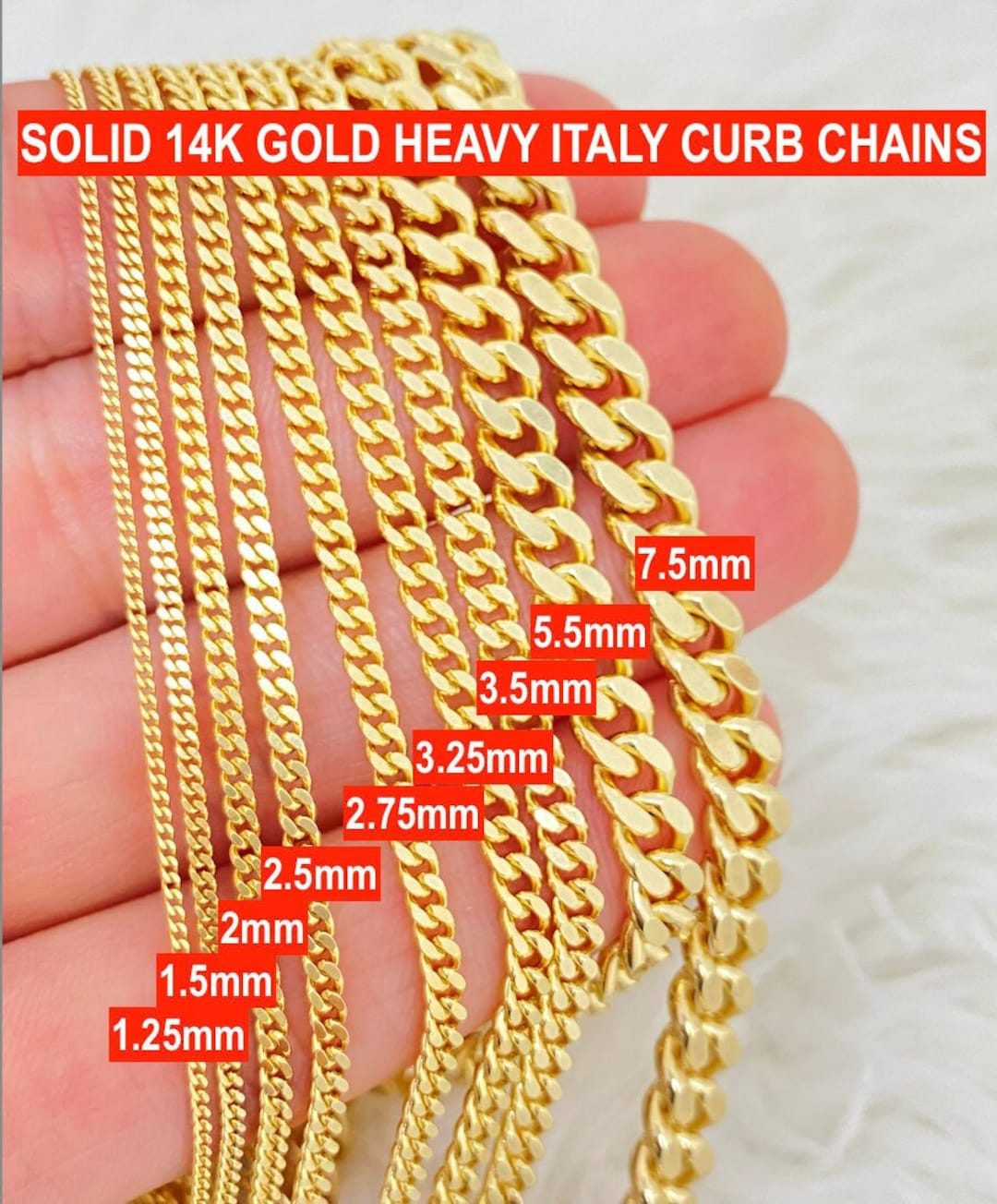 Solid 14K Gold Italian Curb Chain, 14K Heavy and Durable Curb Chain ...
