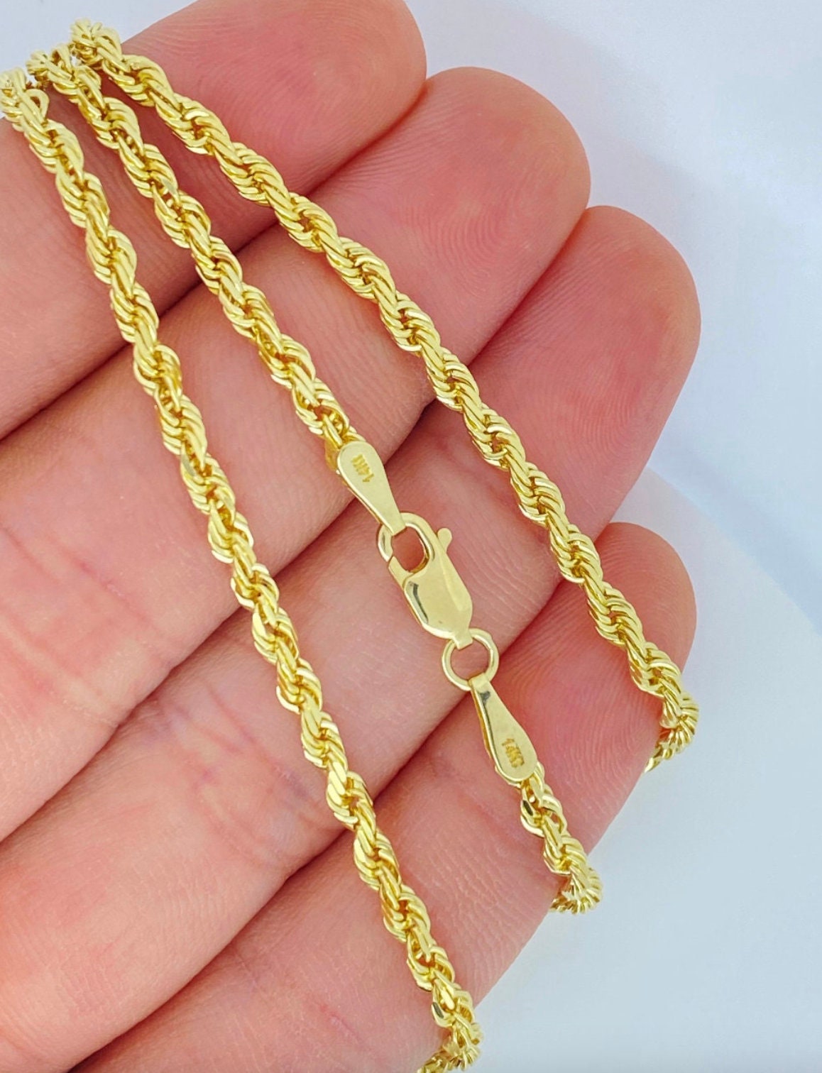 Solid 14K Gold Rope Chain, 14K 3mm Heavy Solid Link Rope, Diamond Cut ...