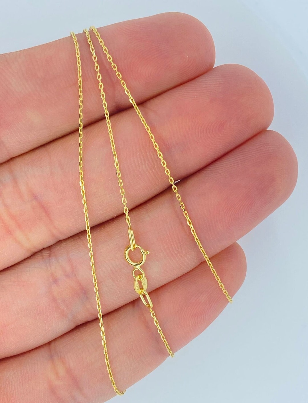 14K Sold Gold Diamond Cut Cable Link Chain 1mm, Genuine 14K Gold Cable ...