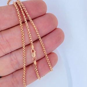 Solid 14K Rose Gold Box Chain Necklace, ROSE GOLD Layering Box Chain ...