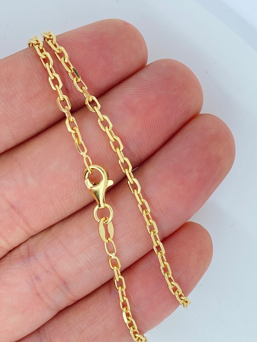 Solid 18K Gold Fancy Cable 2.5mm Chain, 18K Yellow Gold ITALY Fancy Ladies Cable Chain, Shiny 2 ...