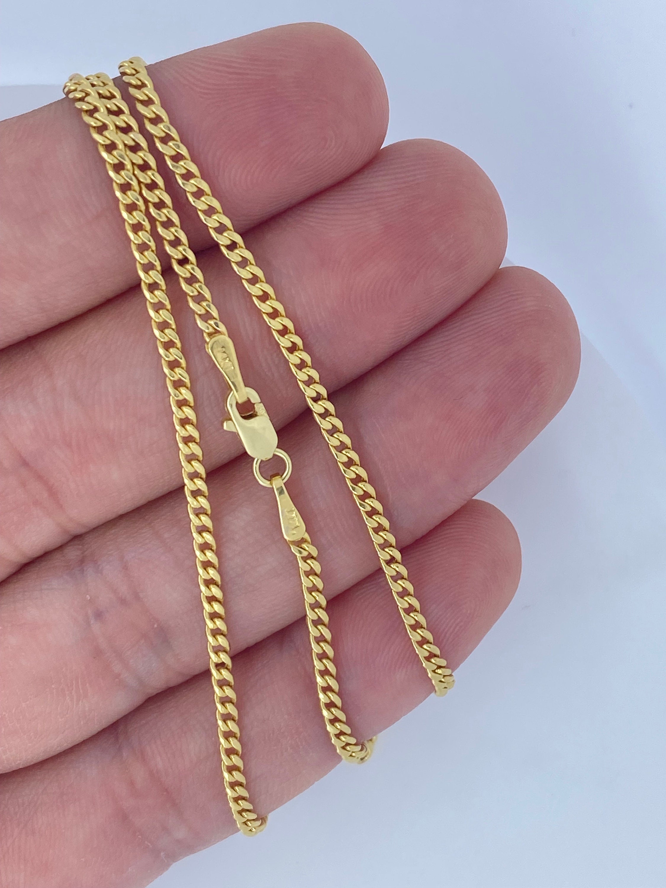Solid 14K Gold Miami Cuban Chain Necklace, Solid Shiny 14KT Gold Miami ...