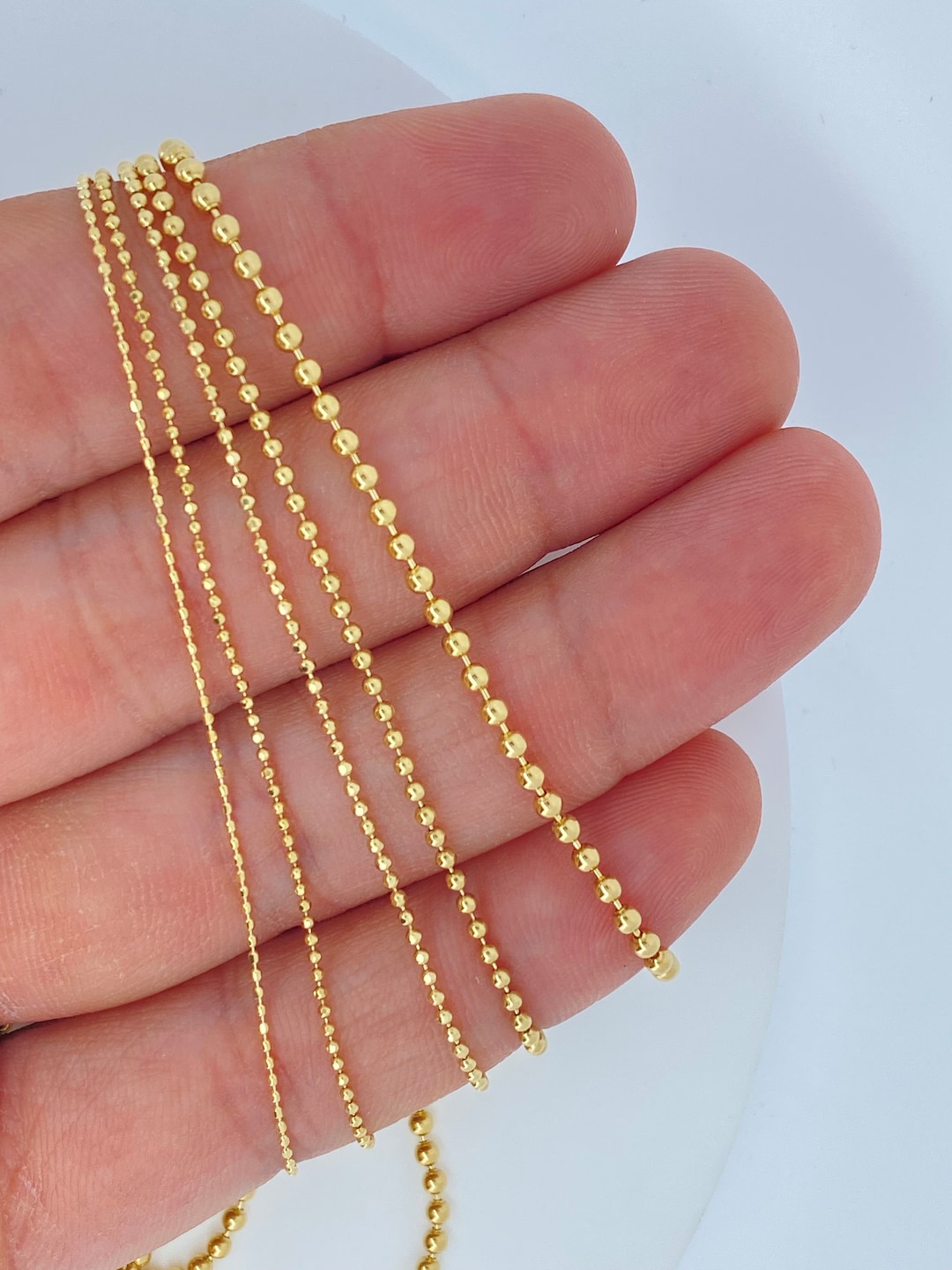 Solid 18K Ball Chain Necklace, Ladies ITALY Ball Chain Necklace, 1mm 1 ...