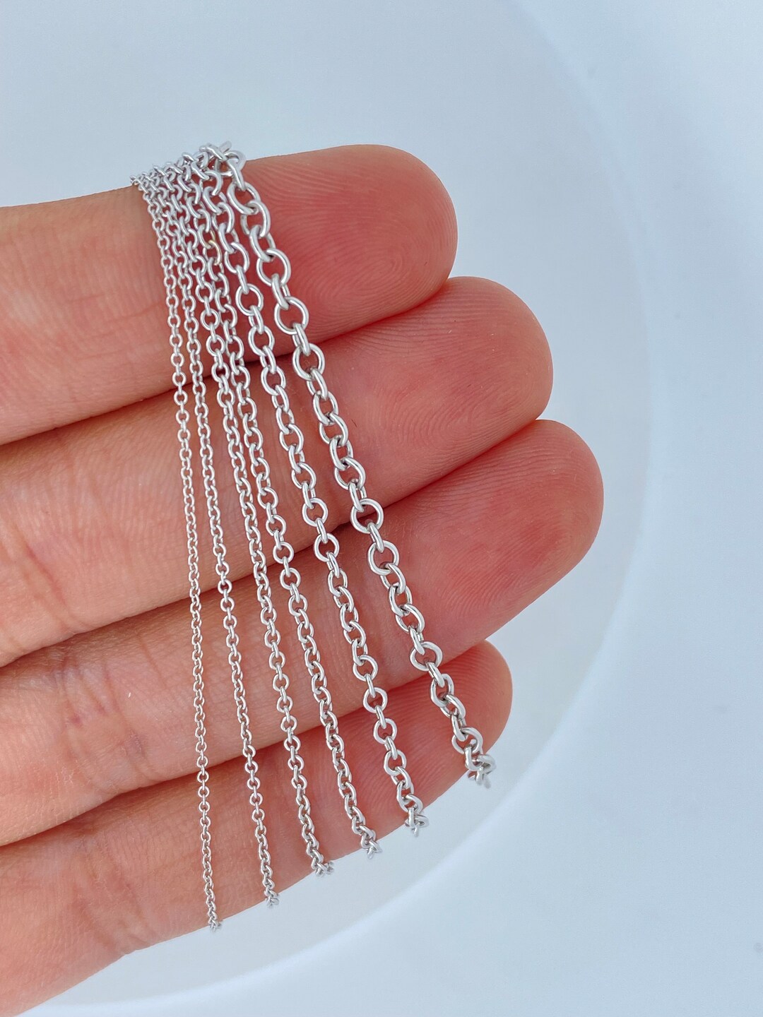 Solid 18K White Gold Plain Rolo Chain, Italy White Gold Rolo, Strong ...