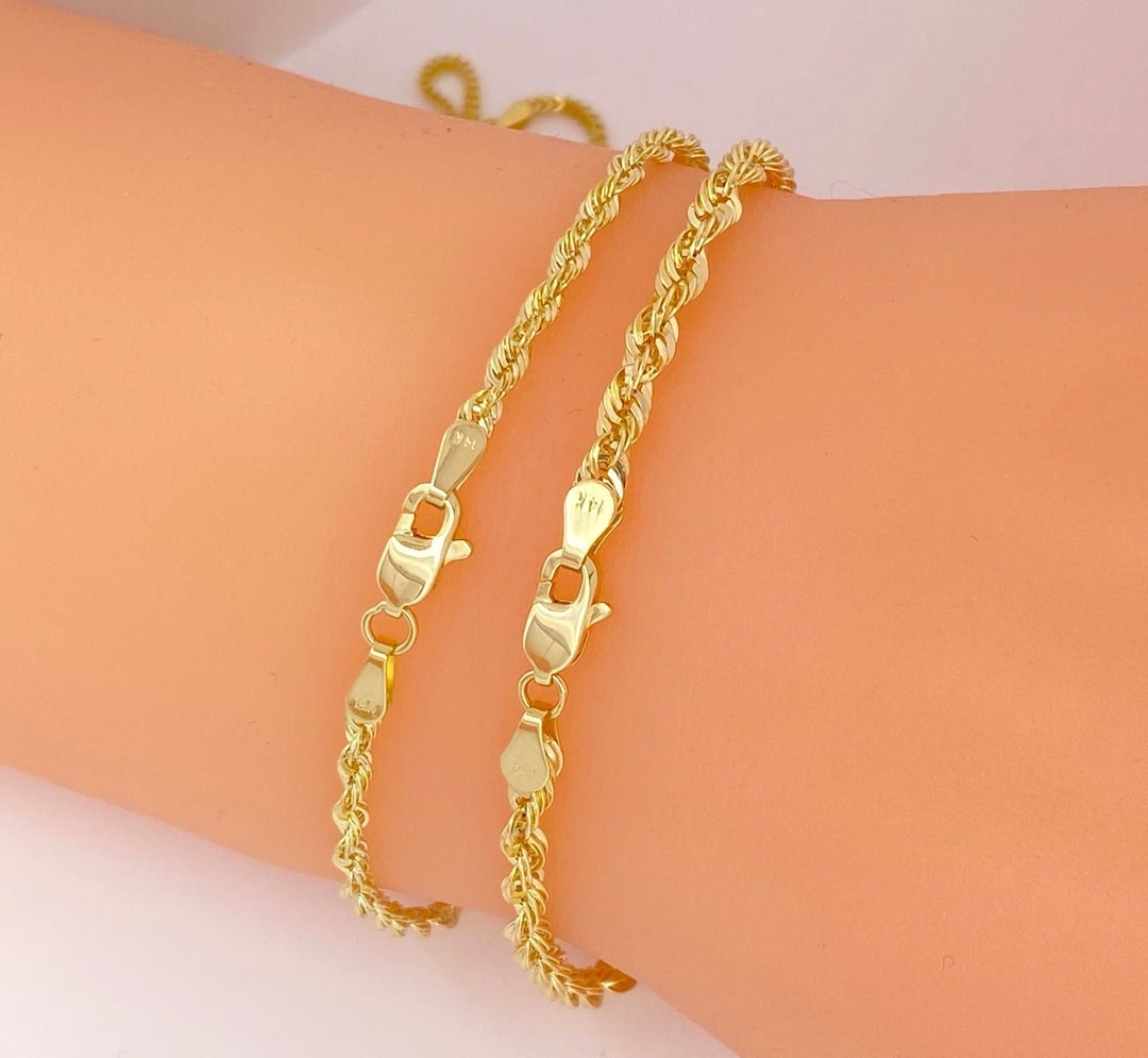 Solid 14K Gold Rope Bracelet, Ladies 14K Gold Bracelet, Real 14K Solid ...