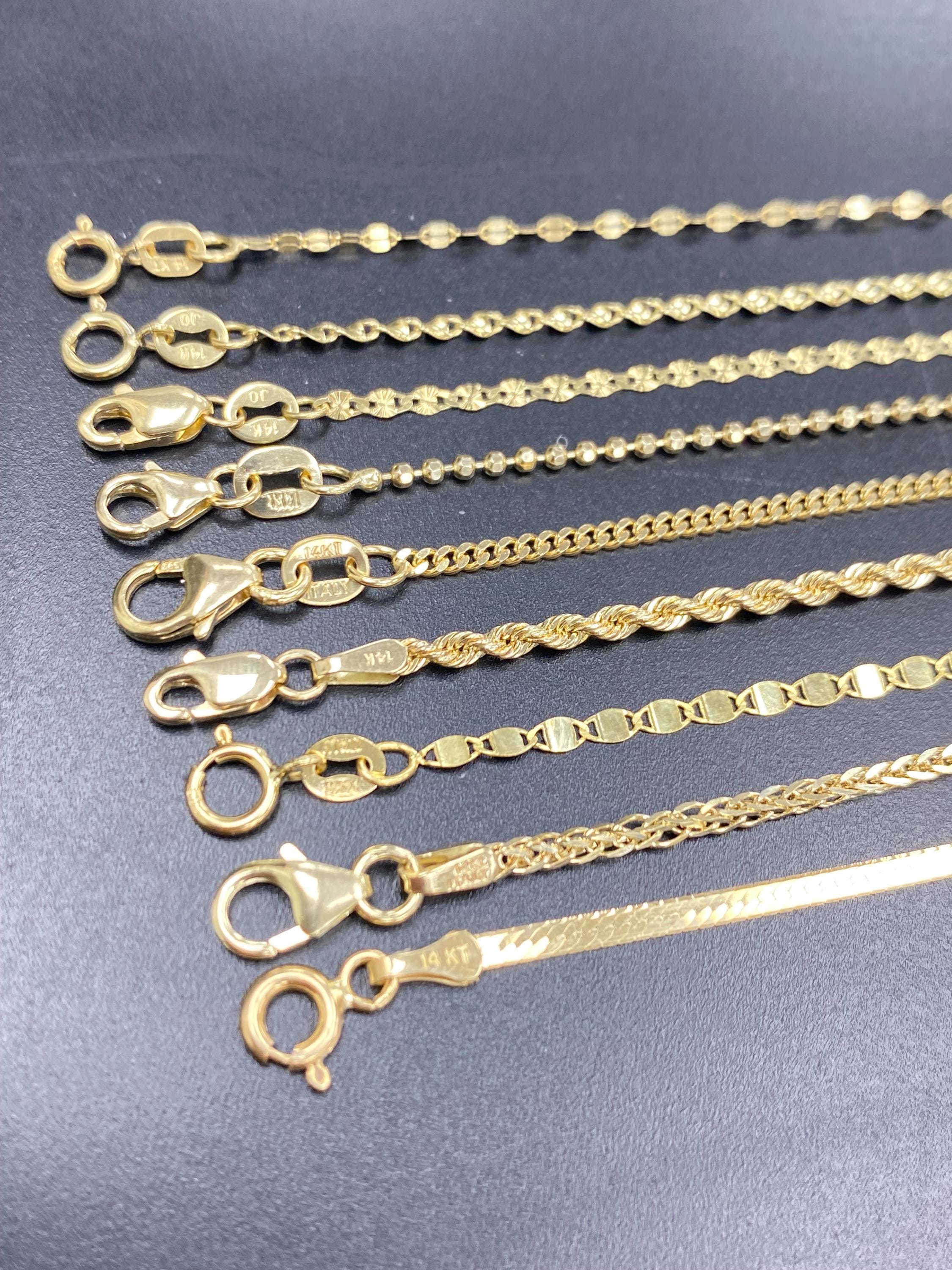 Solid 14K Gold Chains, TRENDY Stackable Gold Chains. 14K Gold Mirror ...