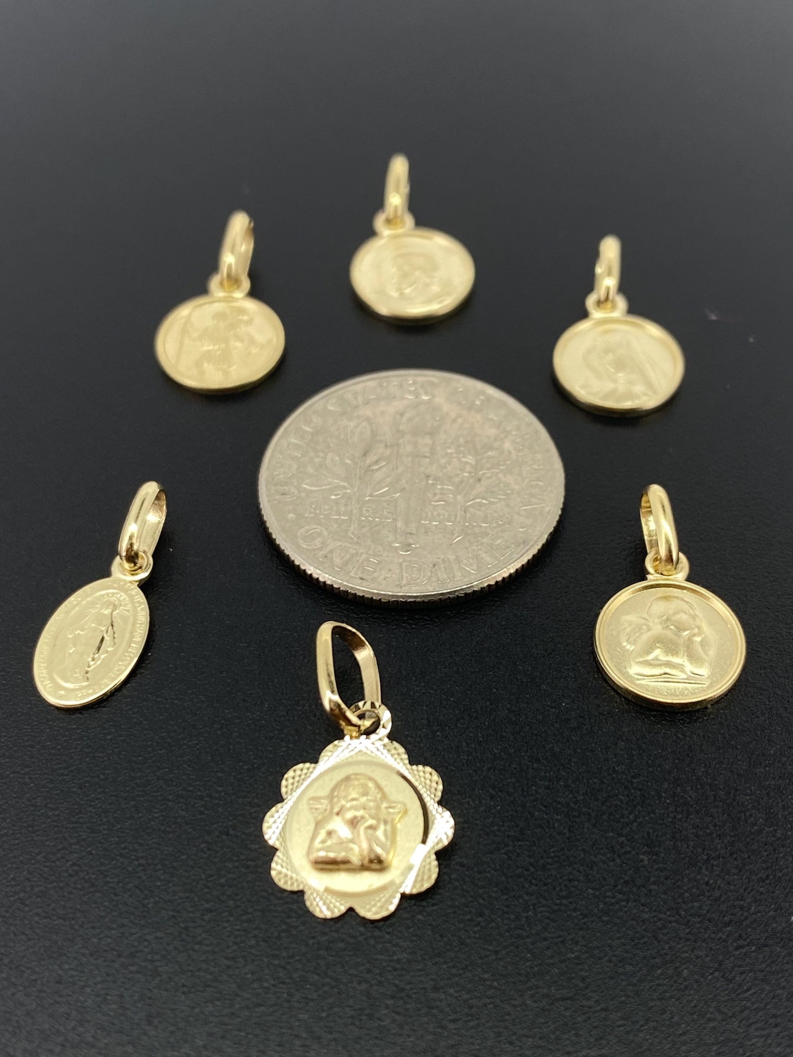 Solid 14K Gold Saint Angel Jesus Tiny Medallions, ITALIAN, High Quality ...