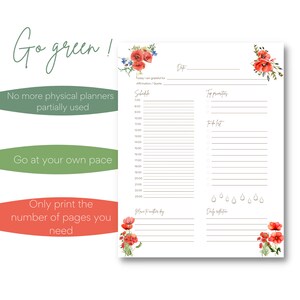 Daily Printable Undated Planner Template Page Illustrated With Poppy ...