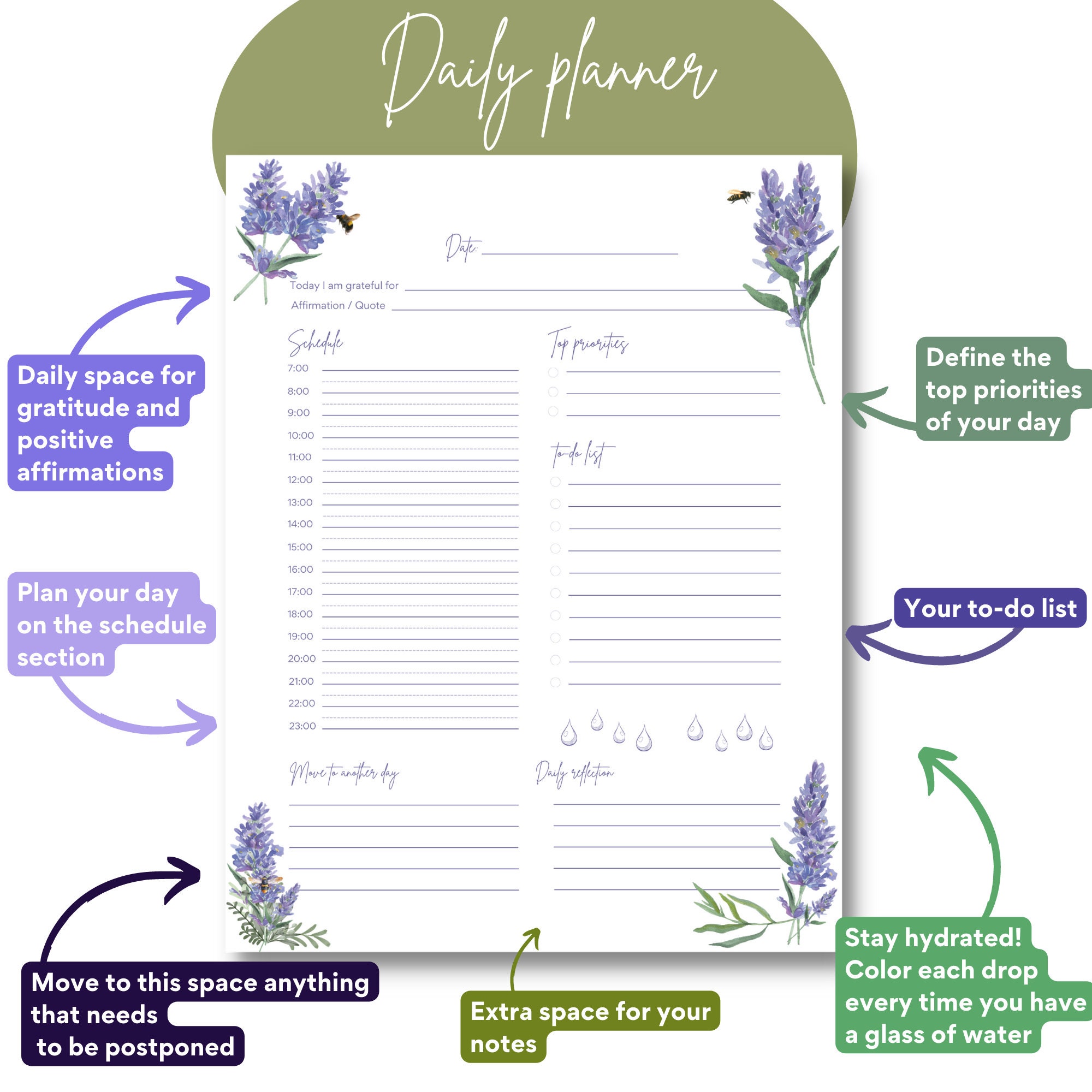 Bundle Daily, Weekly & Monthly Printable Undated Planner Template Pages ...