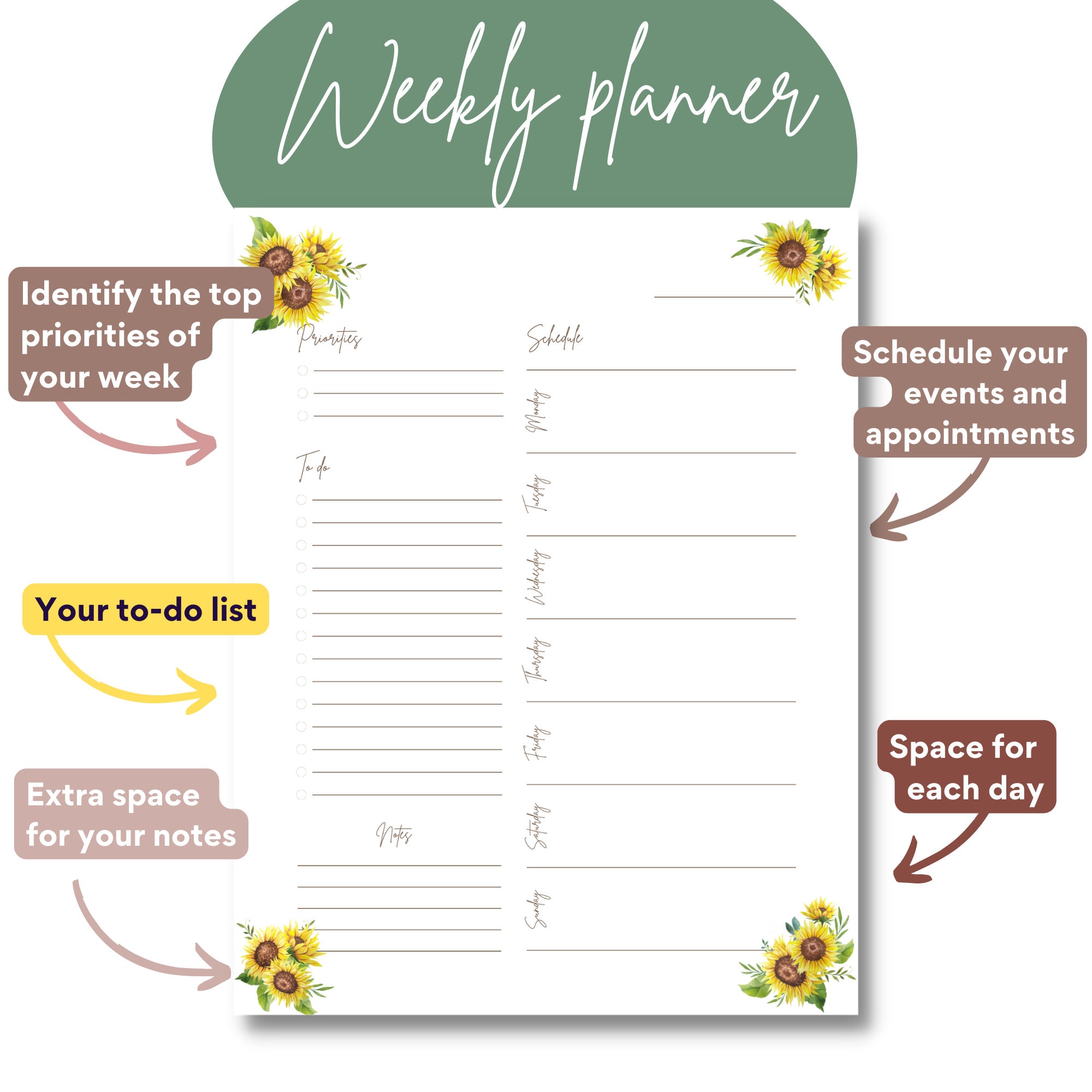 Weekly Printable Undated Planner Template Page Illustrated With ...
