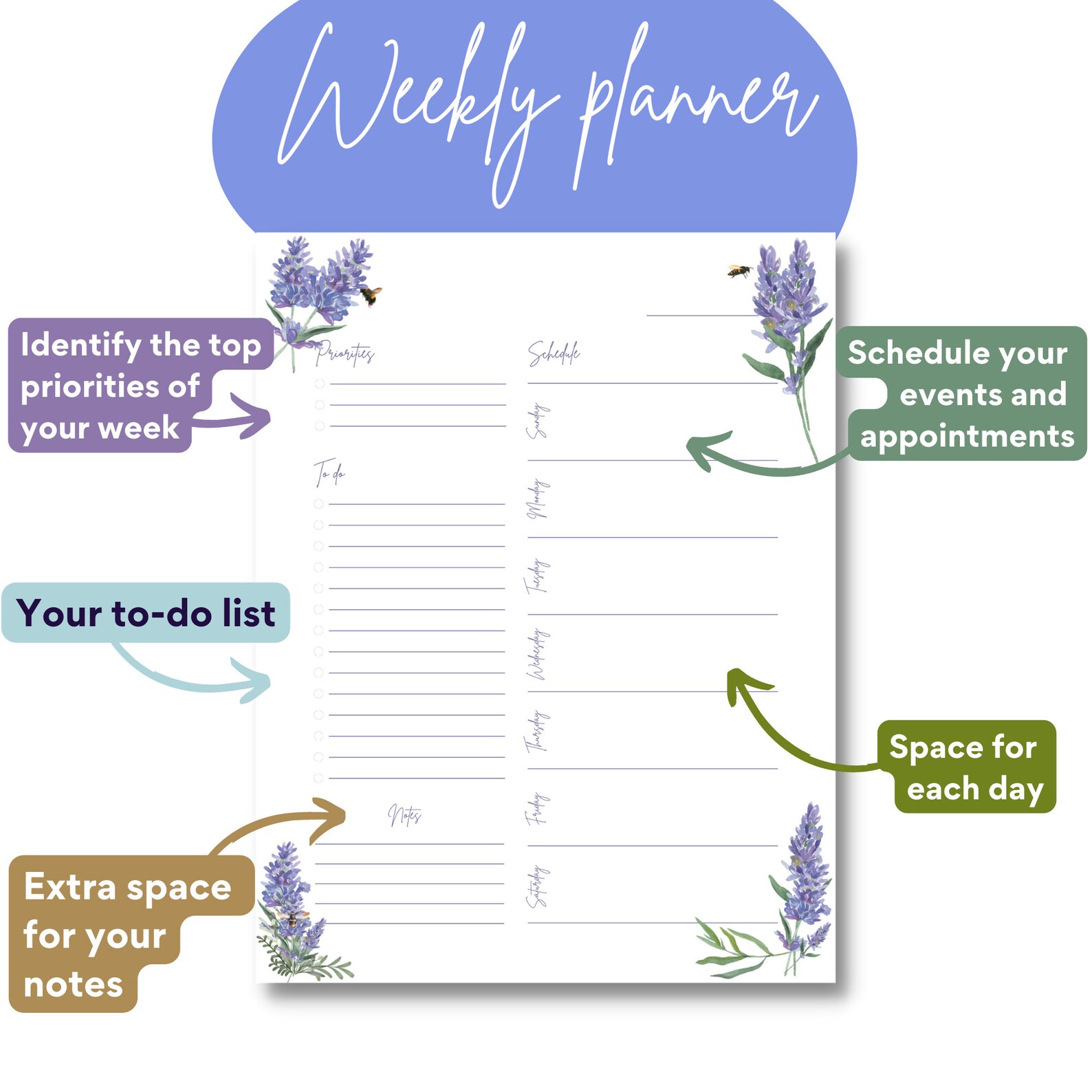Bundle Daily, Weekly & Monthly Printable Undated Planner Template Pages ...