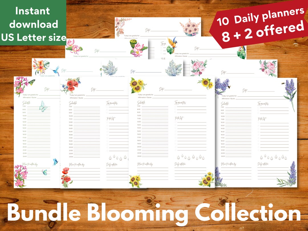 Bundle Floral Daily Printable Undated Planner Template Pages, Instant ...