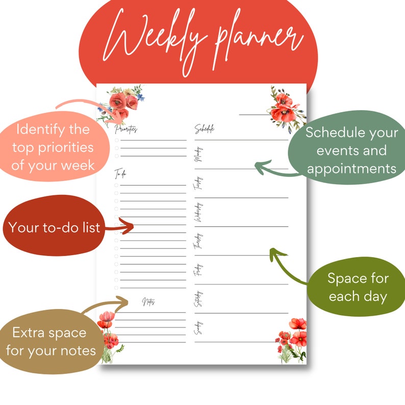 Bundle Daily, Weekly & Monthly Printable Undated Planner Template Pages ...