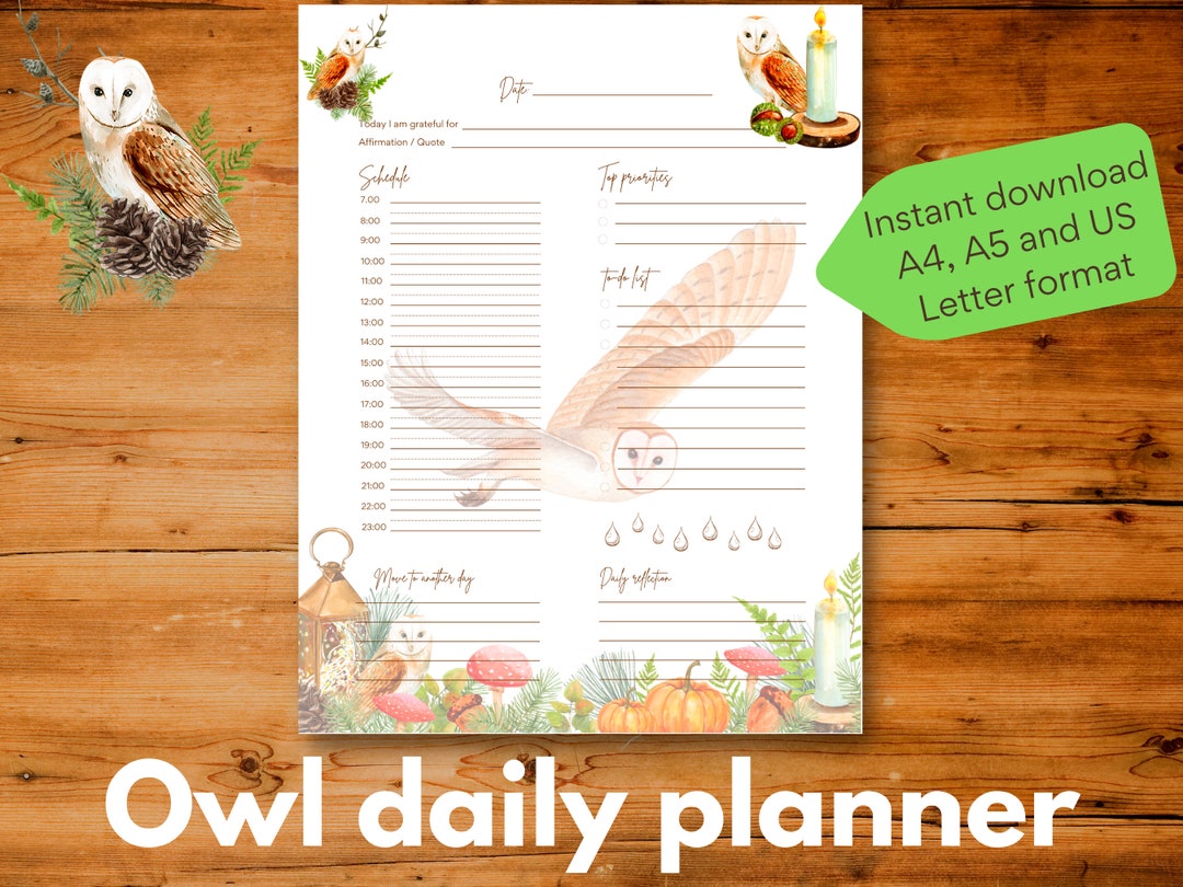 Daily Printable Undated Planner Template Page Illustrated With Owls ...