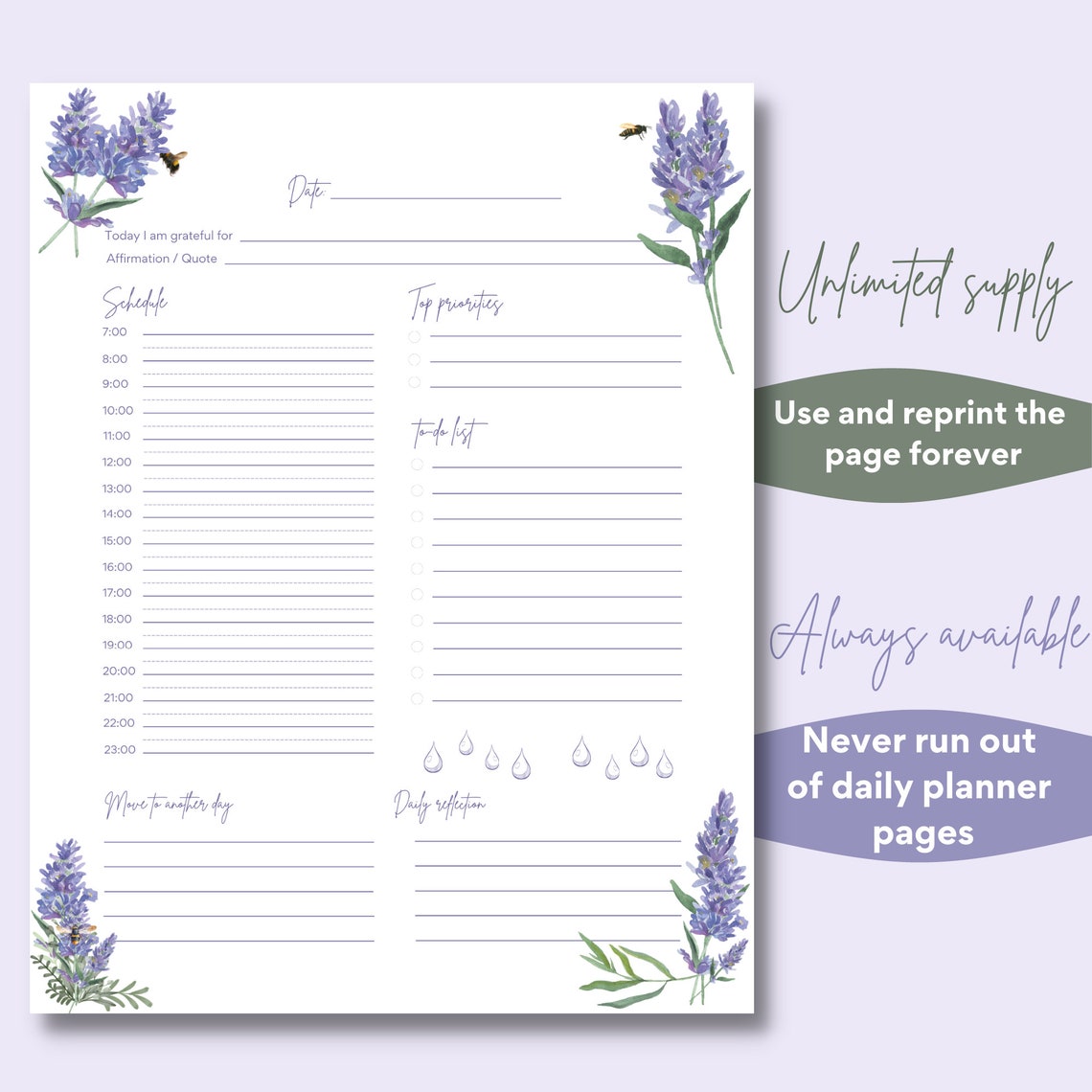 Daily Printable Undated Planner Template Page Illustrated With - Etsy