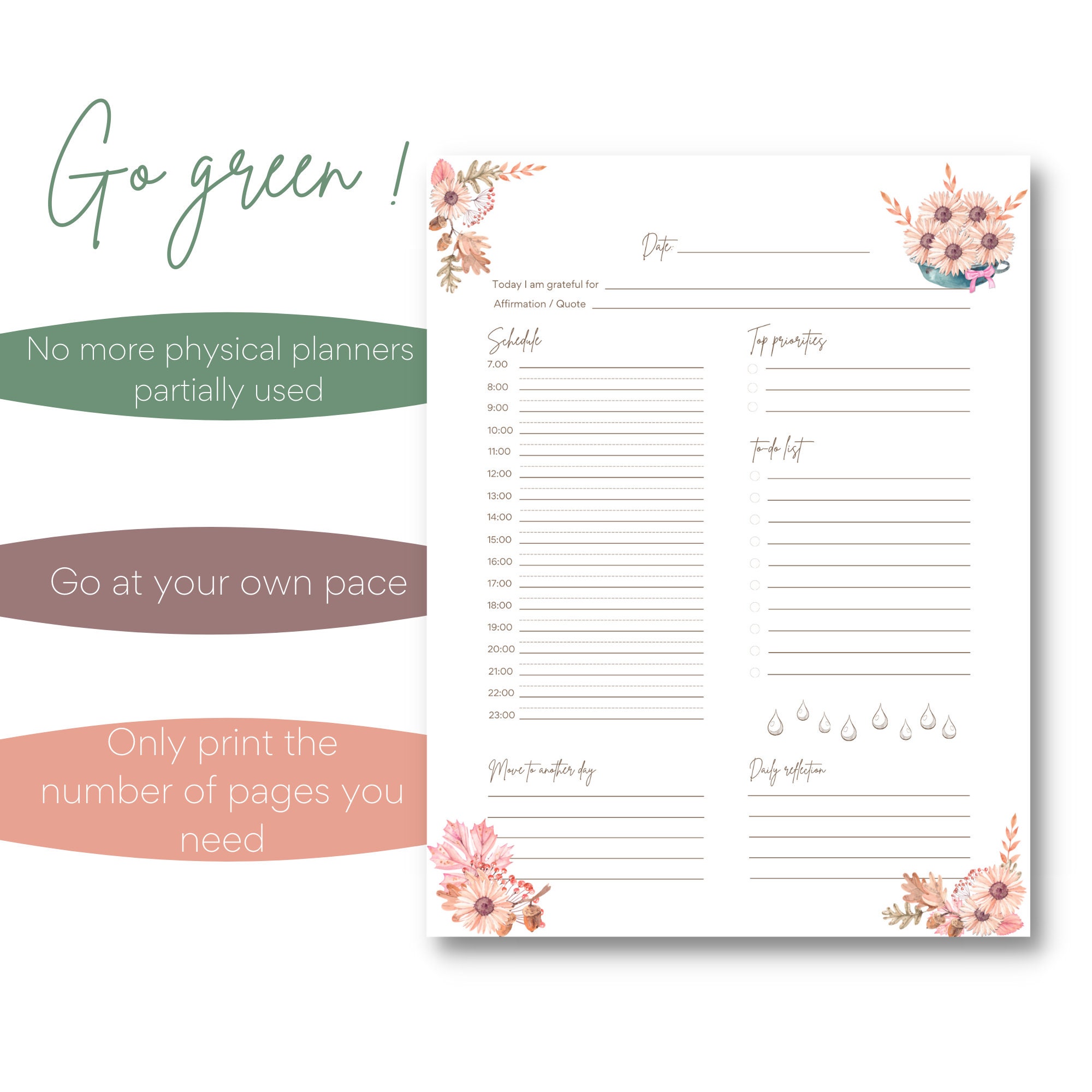 Daily Printable Undated Planner Template Page Illustrated With - Etsy