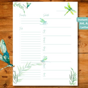 Printable Dragonfly Weekly Planner Template | Undated | Instant ...