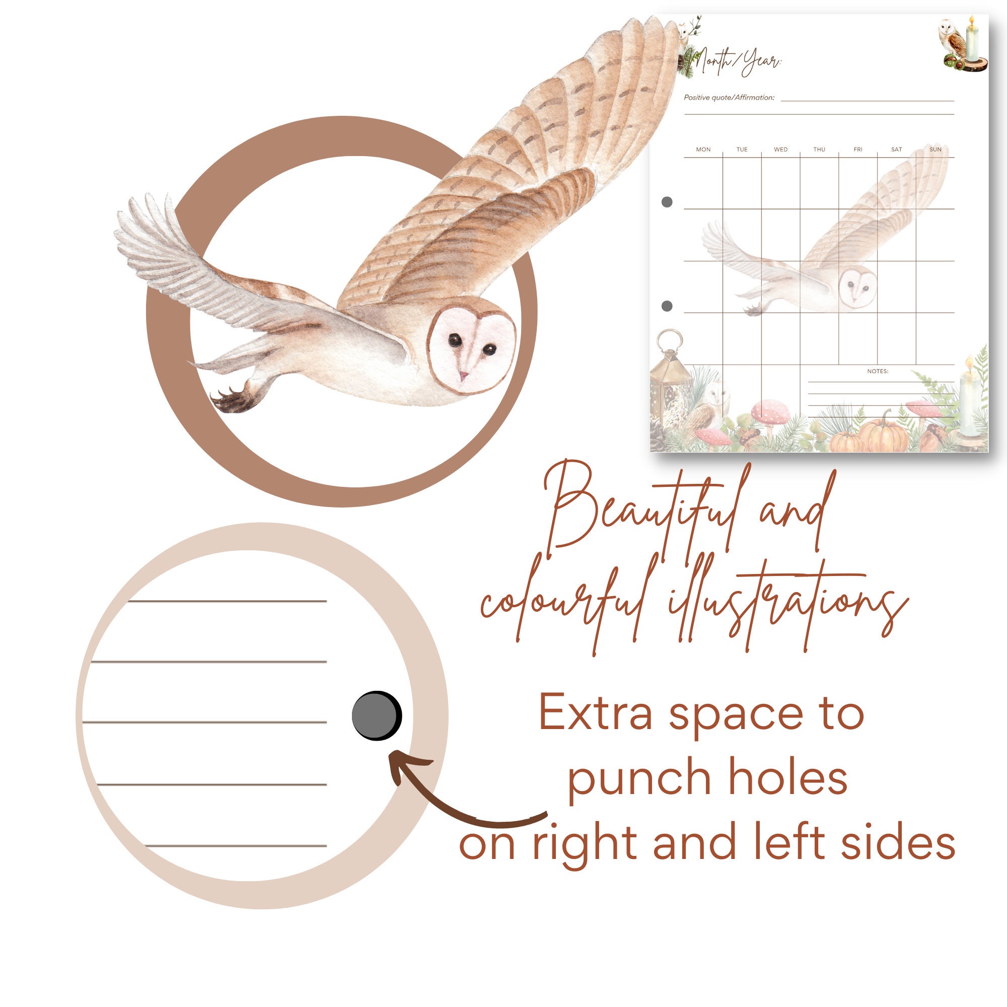 Monthly Printable Undated Planner Template Page Illustrated With Owls ...