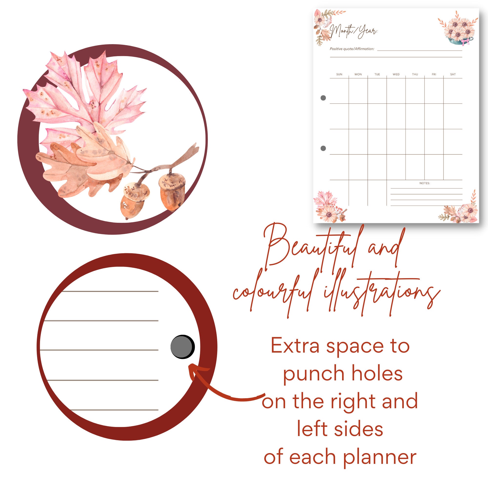 Monthly Printable Undated Planner Template Page Illustrated With Autumn ...