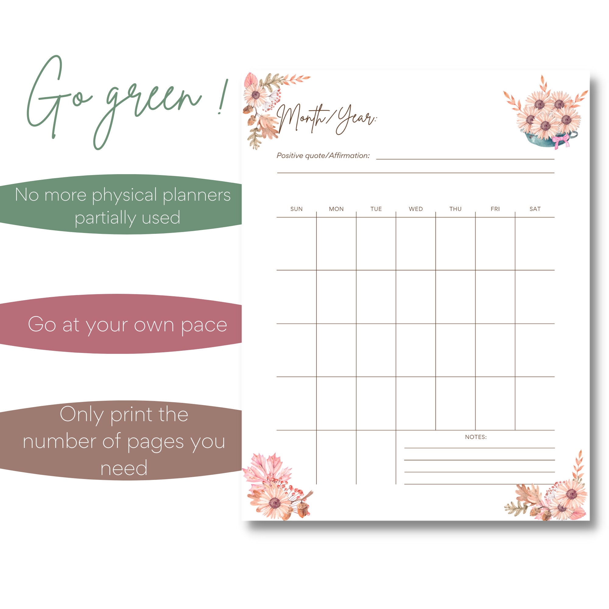 Monthly Printable Undated Planner Template Page Illustrated With Autumn ...