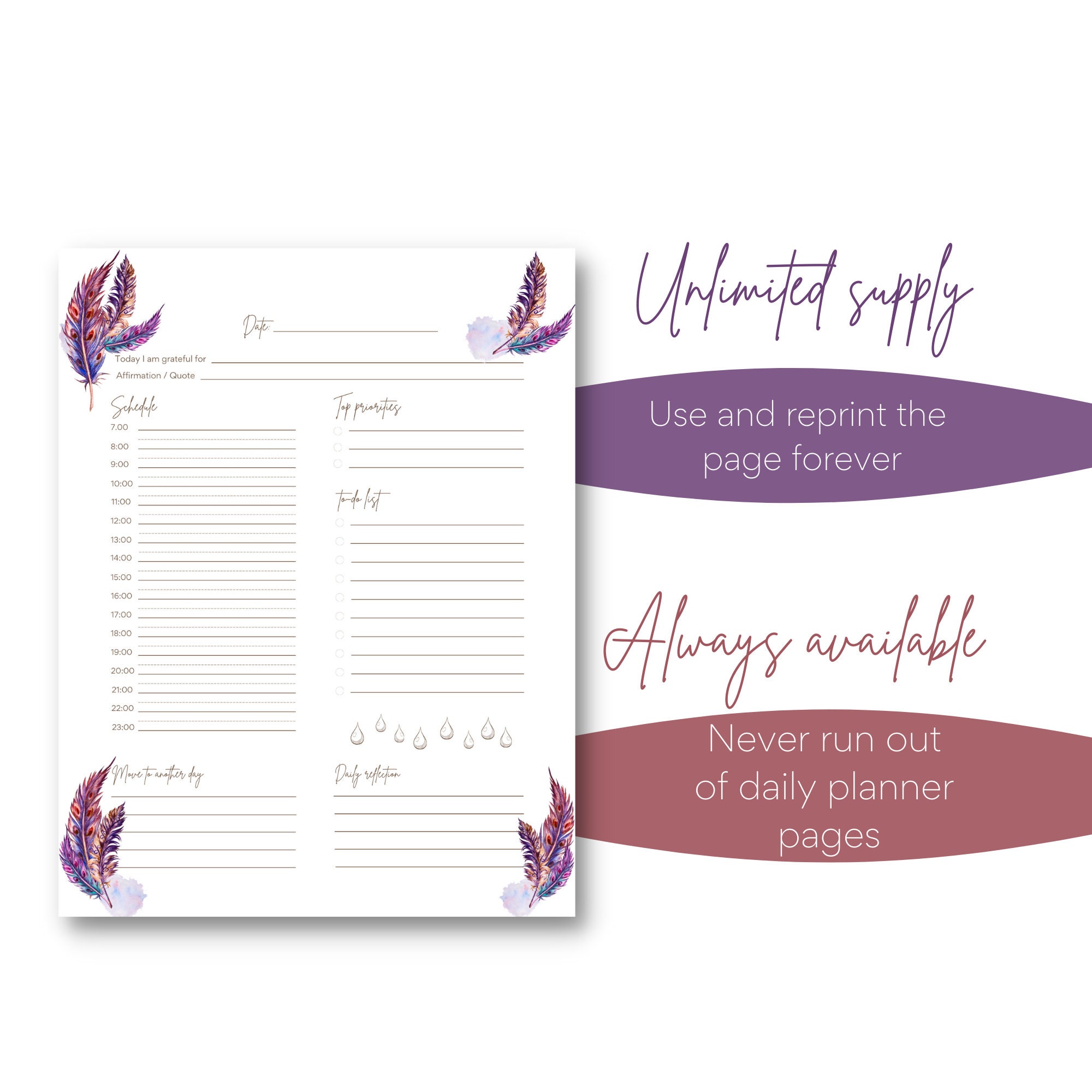 Daily Printable Undated Planner Template Page Illustrated With Purple ...