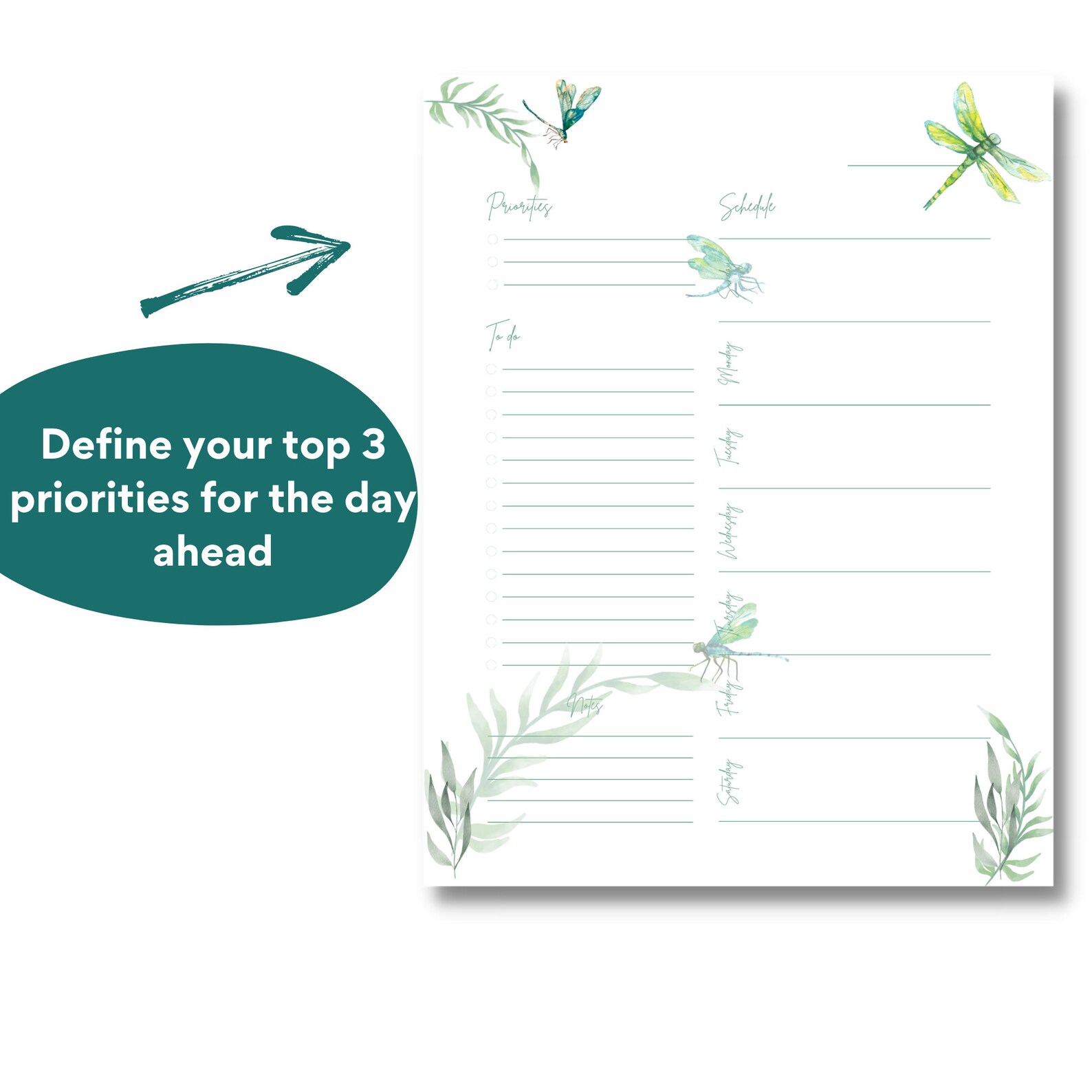 Printable Dragonfly Weekly Planner Template | Undated | Instant ...
