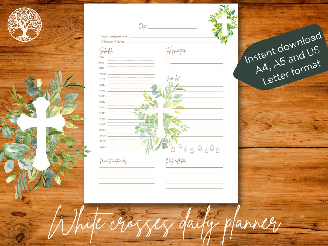 Daily Christian Printable Undated Planner Template Page Illustrated ...