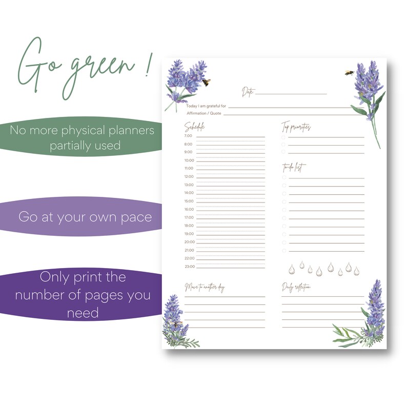 Daily Printable Undated Planner Template Page Illustrated With | Etsy