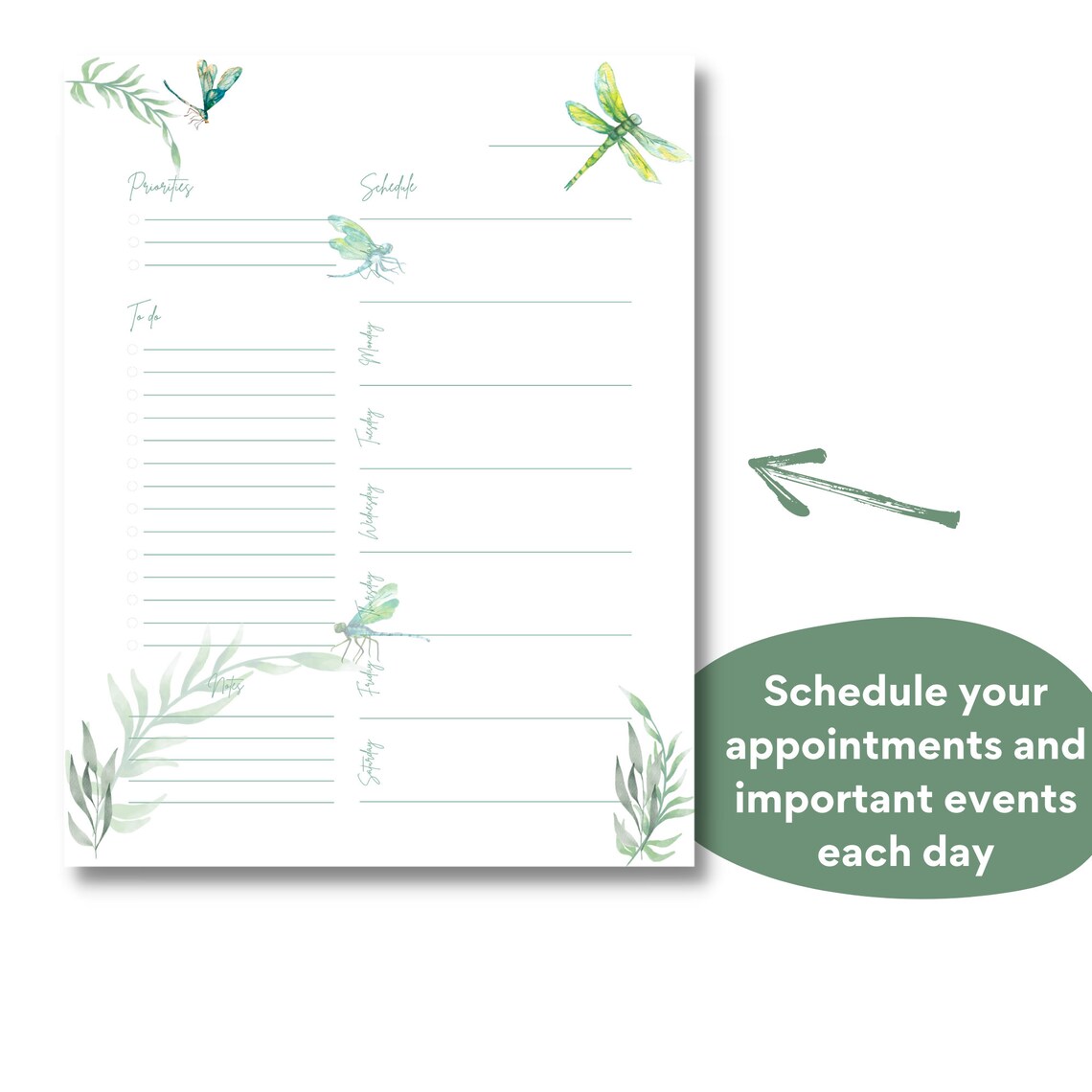 Printable Dragonfly Weekly Planner Template | Undated | Instant ...