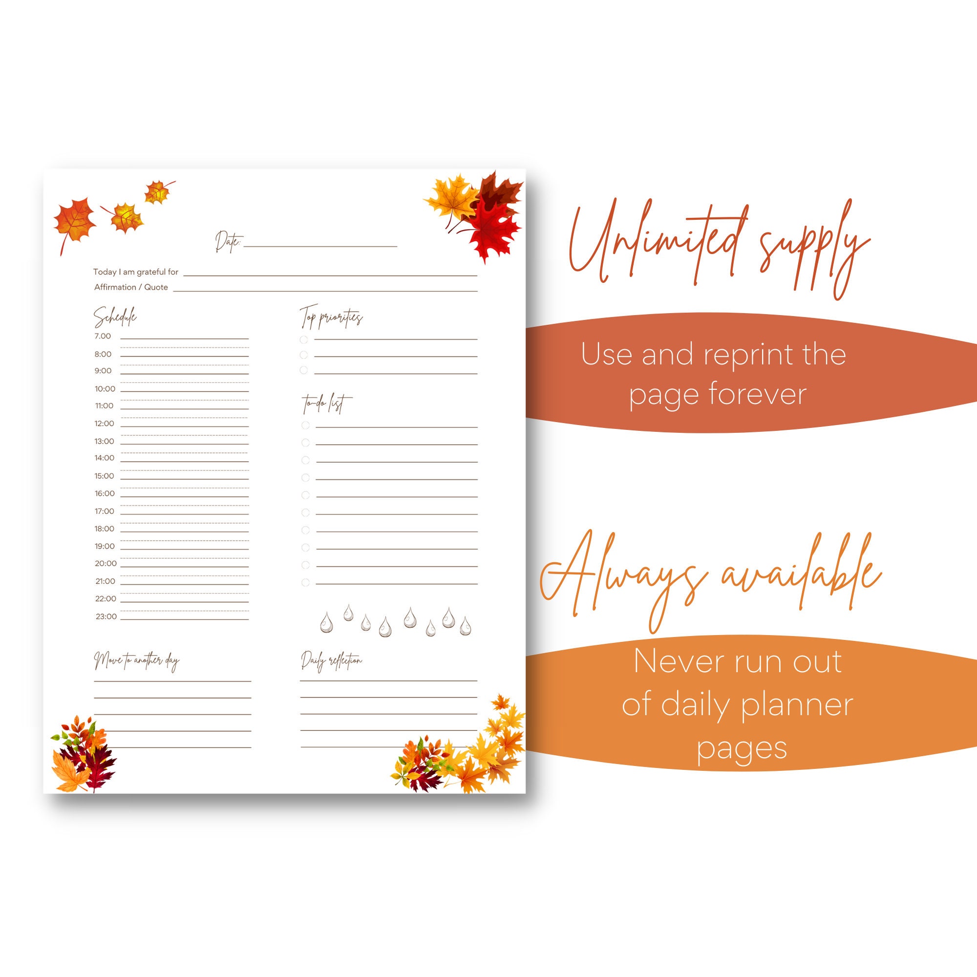 Daily Printable Undated Planner Template Page Illustrated With Autumn ...