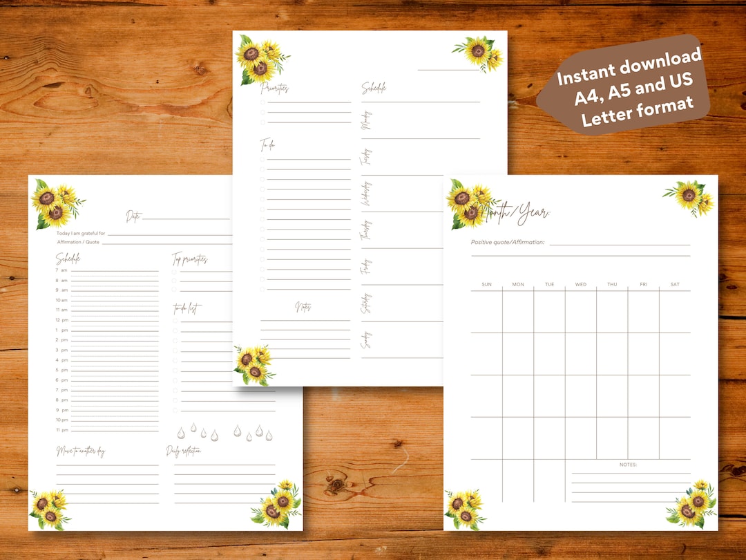 Bundle Daily, Weekly & Monthly Printable Undated Planner Template Pages ...