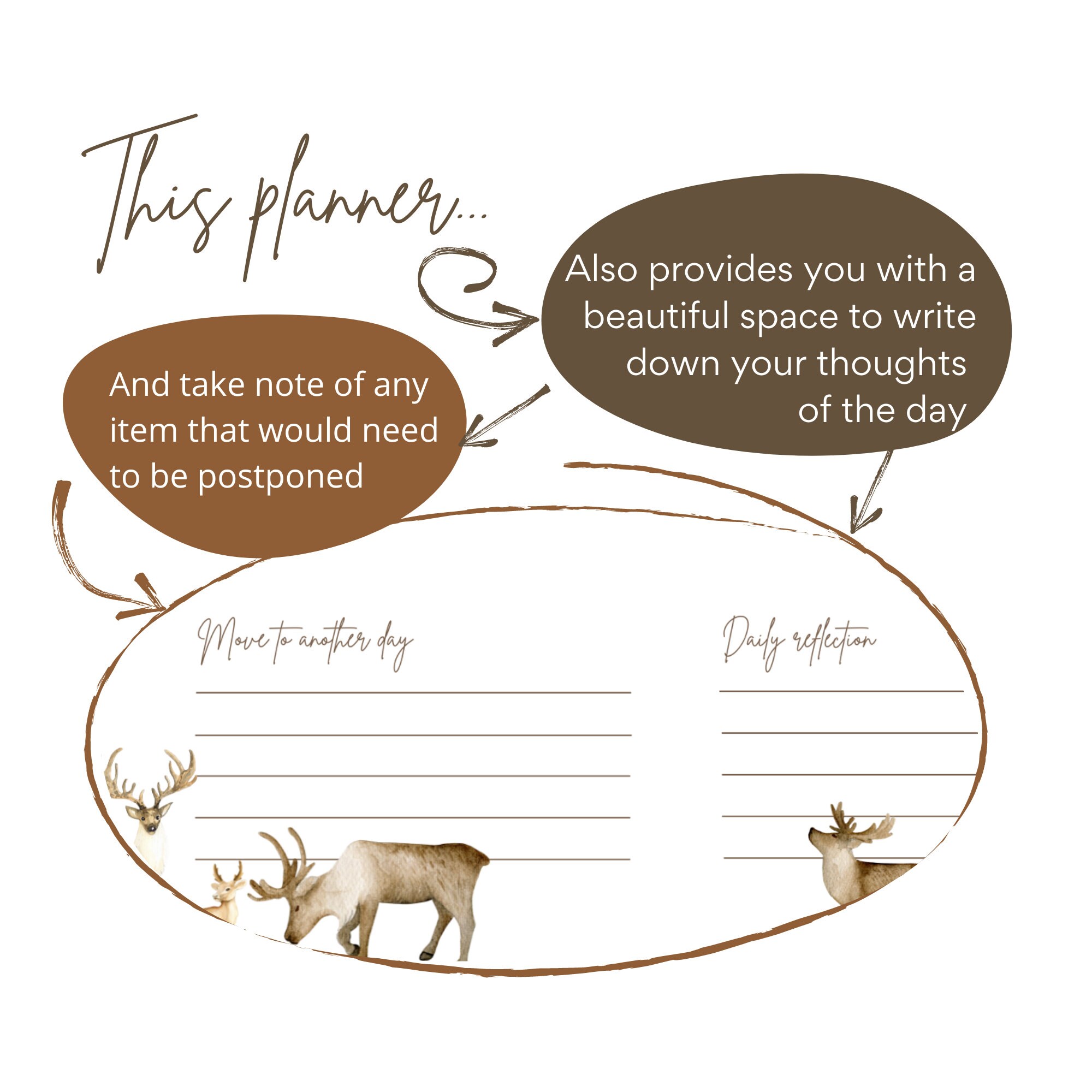 Daily Printable Undated Planner Template Page Illustrated With a Deer ...