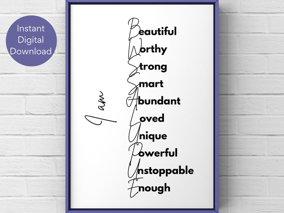 I Am, Motivational Wall Art, Affirmation, Daily Affirmation, Positive ...