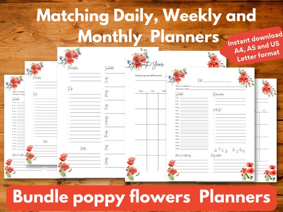Bundle Daily Weekly & Monthly Printable Undated Planner - Etsy